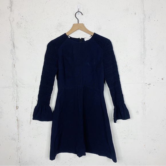 A.L.C. | Dresses | Alc Alexa Smoked Silk Bell Sleeve Blue Mini Dress ...
